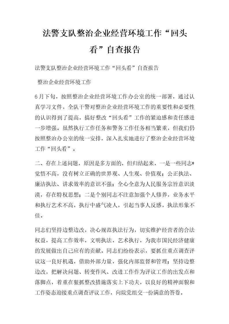 法警支队整治企业经营环境工作 回头看”自查报告word模板柚墨yomoer