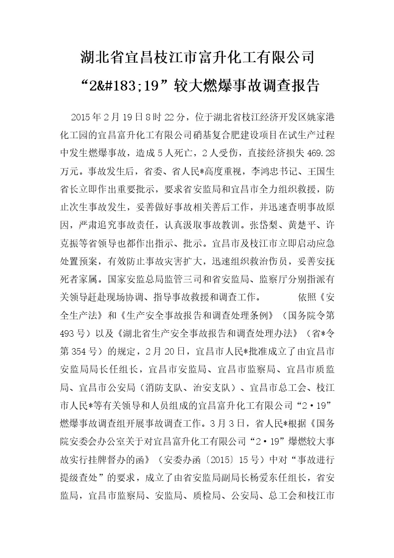 湖北省宜昌枝江市富升化工有限公司“2·19”较大燃爆事故调查报告_Word模板_柚墨yomoer